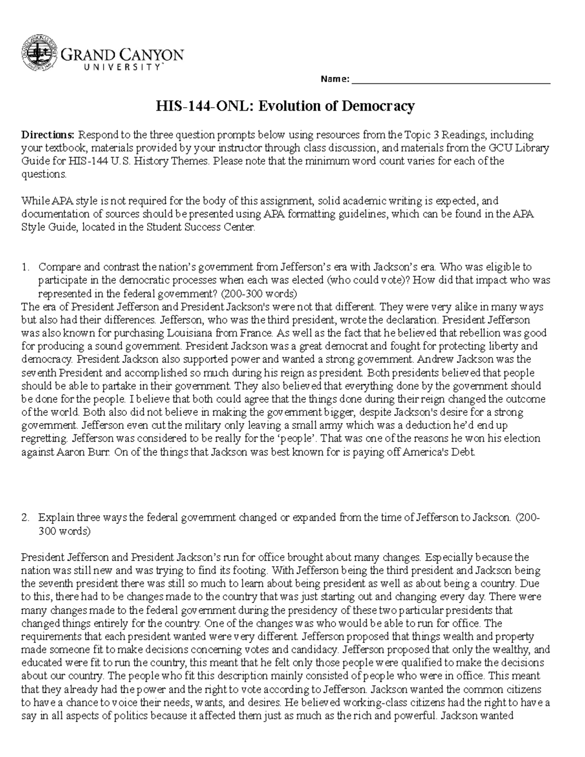 HIS-144-ONL: Evolution of Democracy Worksheet & Analysis - Studocu