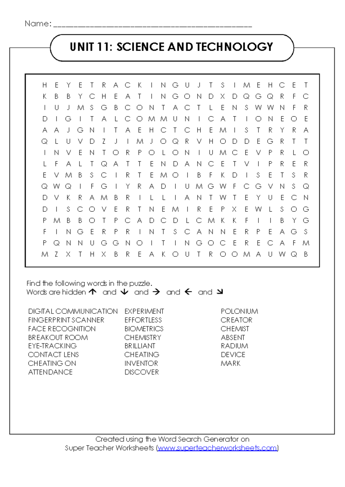 UNIT 11: Science and Technology Word Search Puzzle Solutions - Studocu