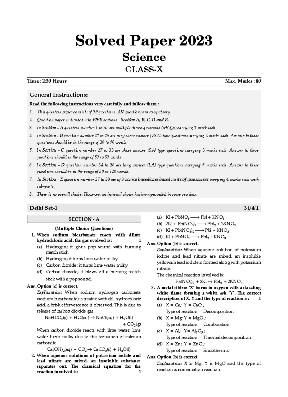 Science 2023 - Solved Paper for Quick Revision (CBSE 10) - Studocu