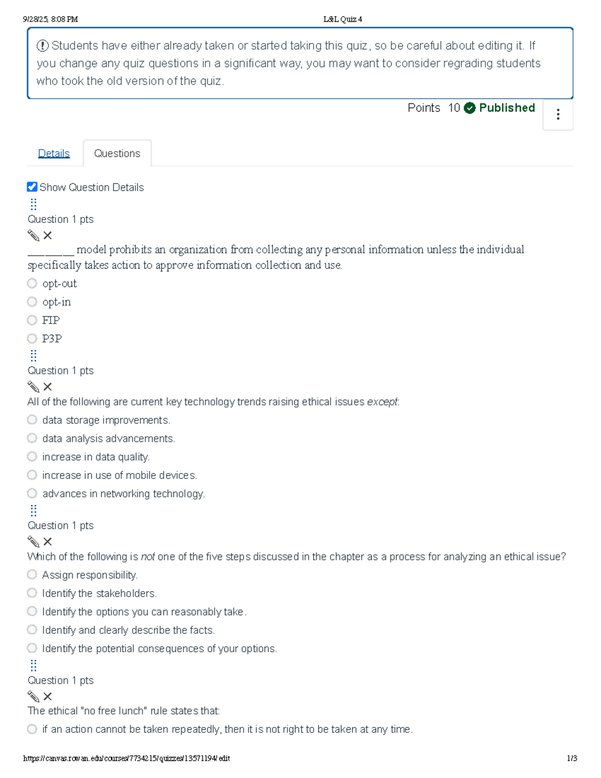 L&L Quiz 4: Ethical Issues and Tech Trends Overview - Studocu