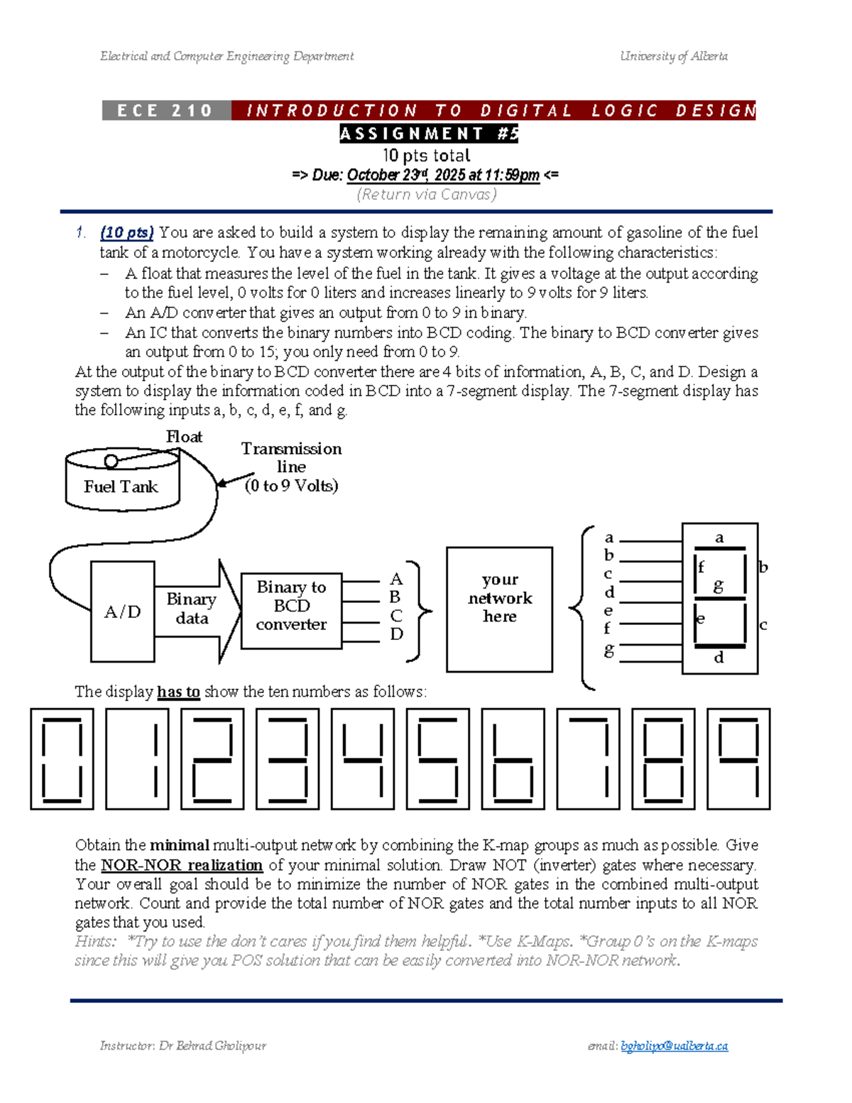 ECE 210 Assignment 5: Logic Design for Fuel Level Display - Studocu
