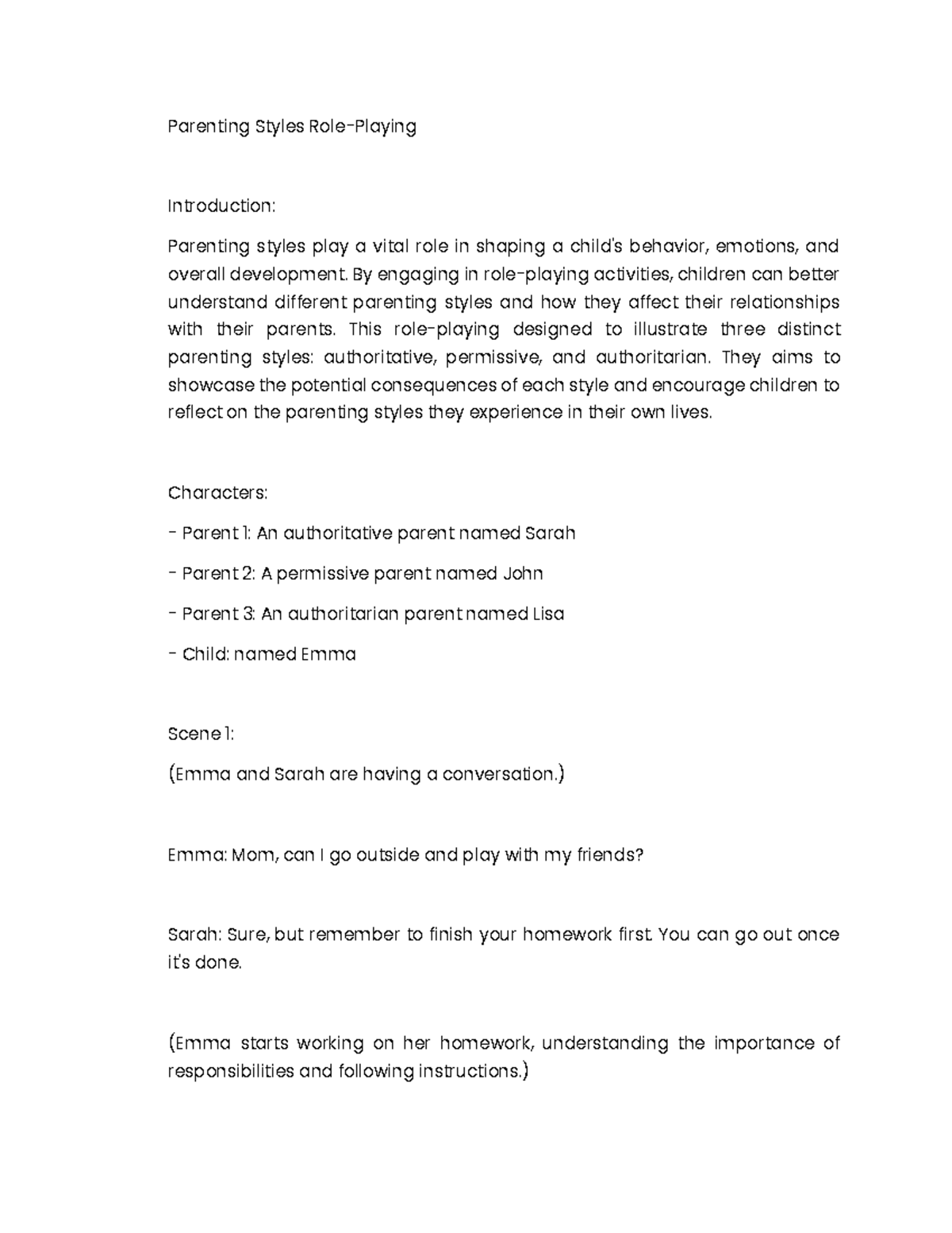 Parenting Styles in Role-Playing: Insights & Reflections - Studocu