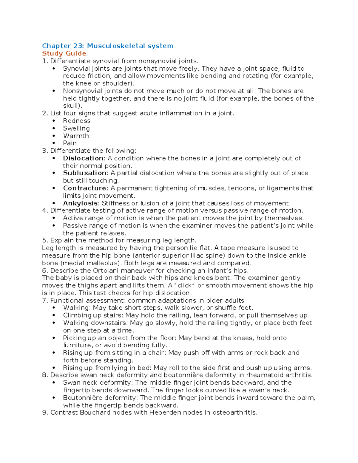 Lab 23: Musculoskeletal System Study Guide and Key Concepts - Studocu