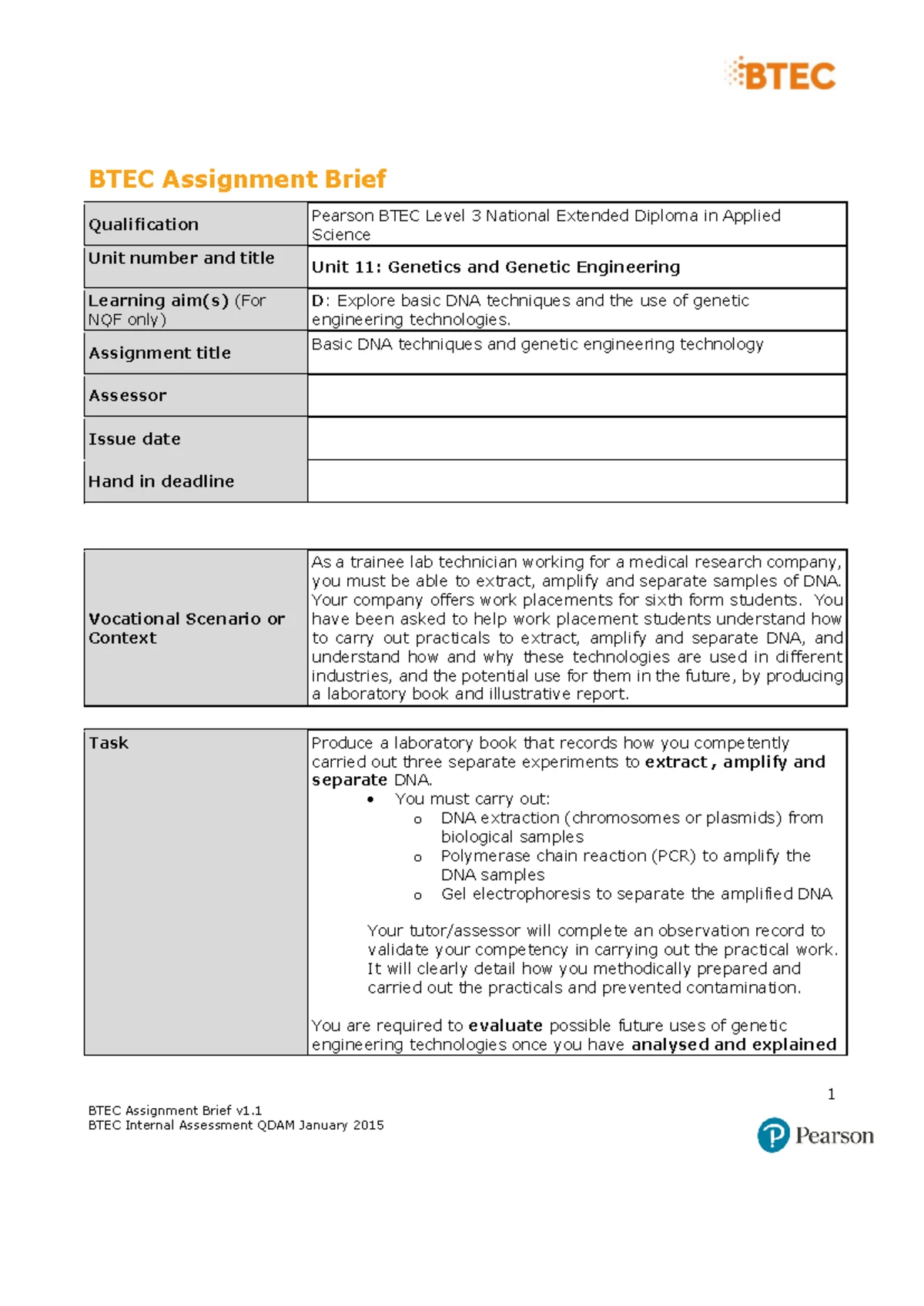 10A - Applied Science Unit 10A Unit 10: Biological Molecules and ...