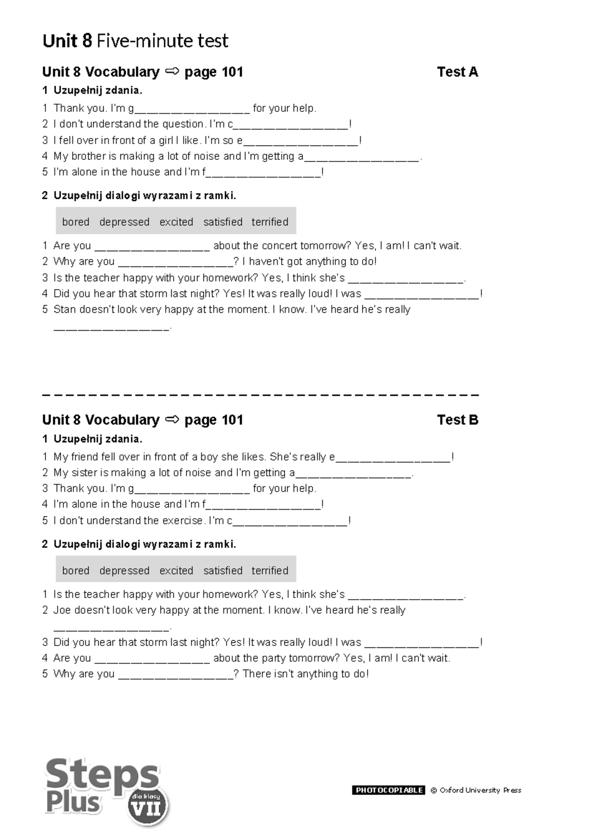 Test B - Link L6 U6 Sprawdzian dla Klasy 6: Słownictwo i Gramatyka ...