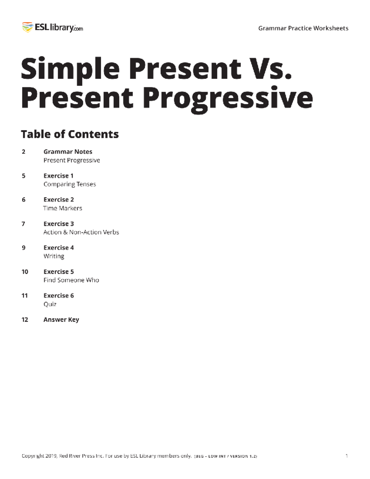ESL 101: Simple Present vs. Present Progressive Grammar Practice ...