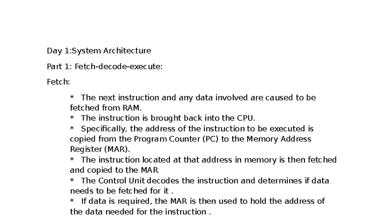 Day 1: System Architecture Overview and CPU Components (CS101) - Studocu