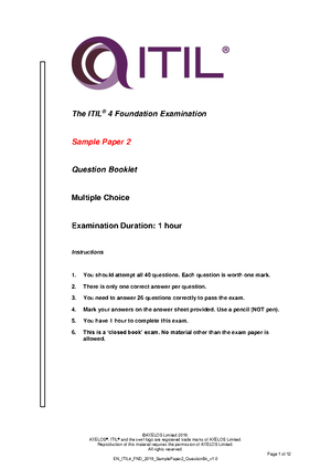 ITIL 4 Foundation (Practice Exam 2) - Practice Exam DionTraining © 2019 ...