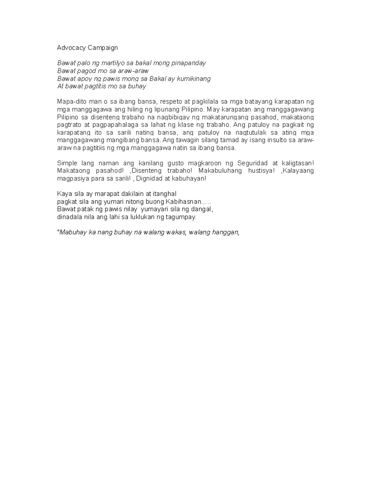 Advocacy Campaign unit 4 filipino - Advocacy Campaign Bawat palo ng ...
