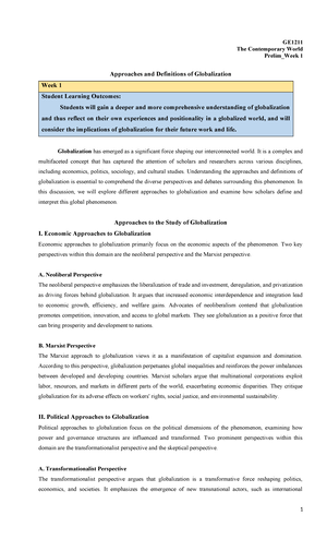 Why Global Studies - THE CONTEMPORARY WORLD: GOING GLOBAL WHY GLOBAL ...