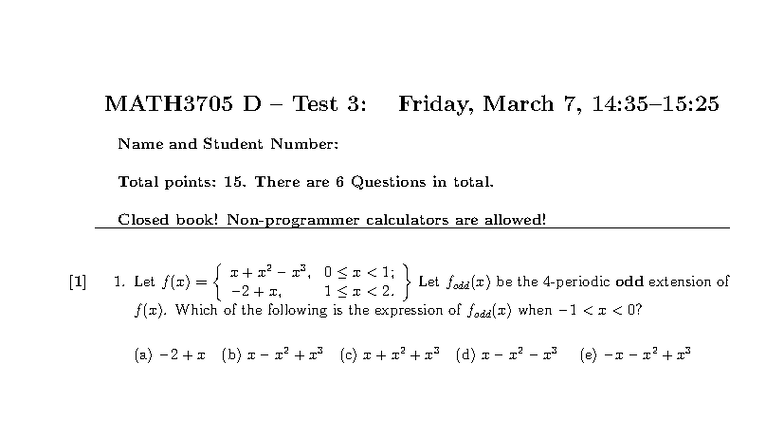 MATH3705 D Test 3: Fourier Series and Functions Analysis - Studocu