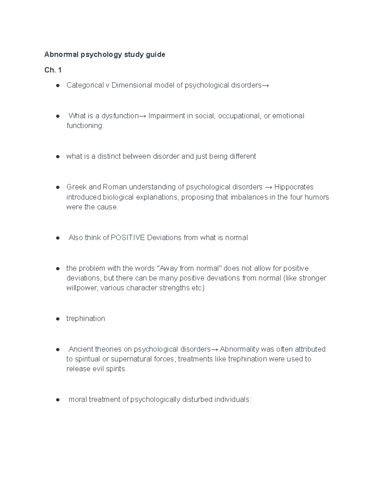 Abnormal Psychology Study Guide - Chapters 1 & 2 - Studocu