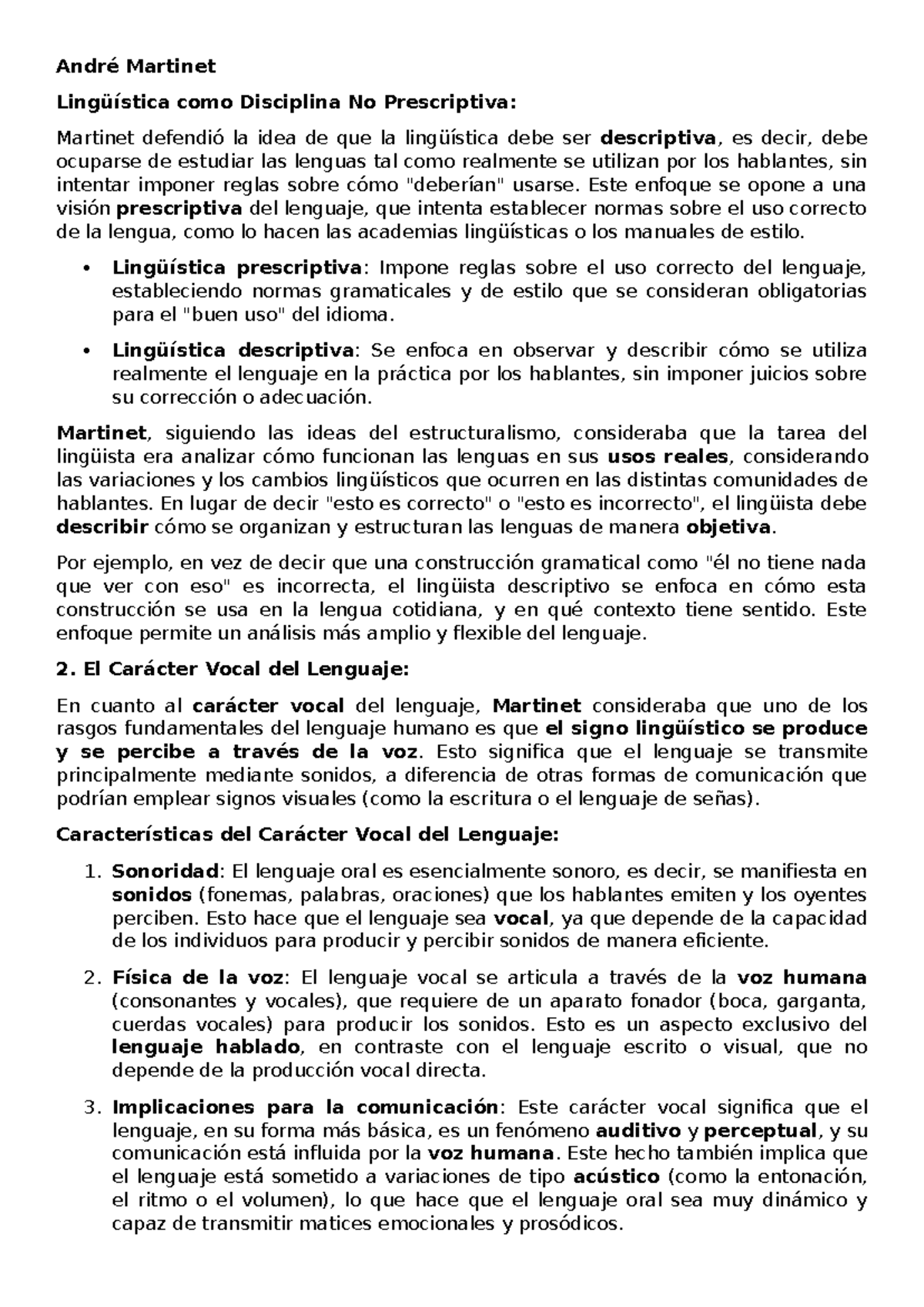 Notas sobre André Martinet: Lingüística Descriptiva y Vocalidad - Studocu