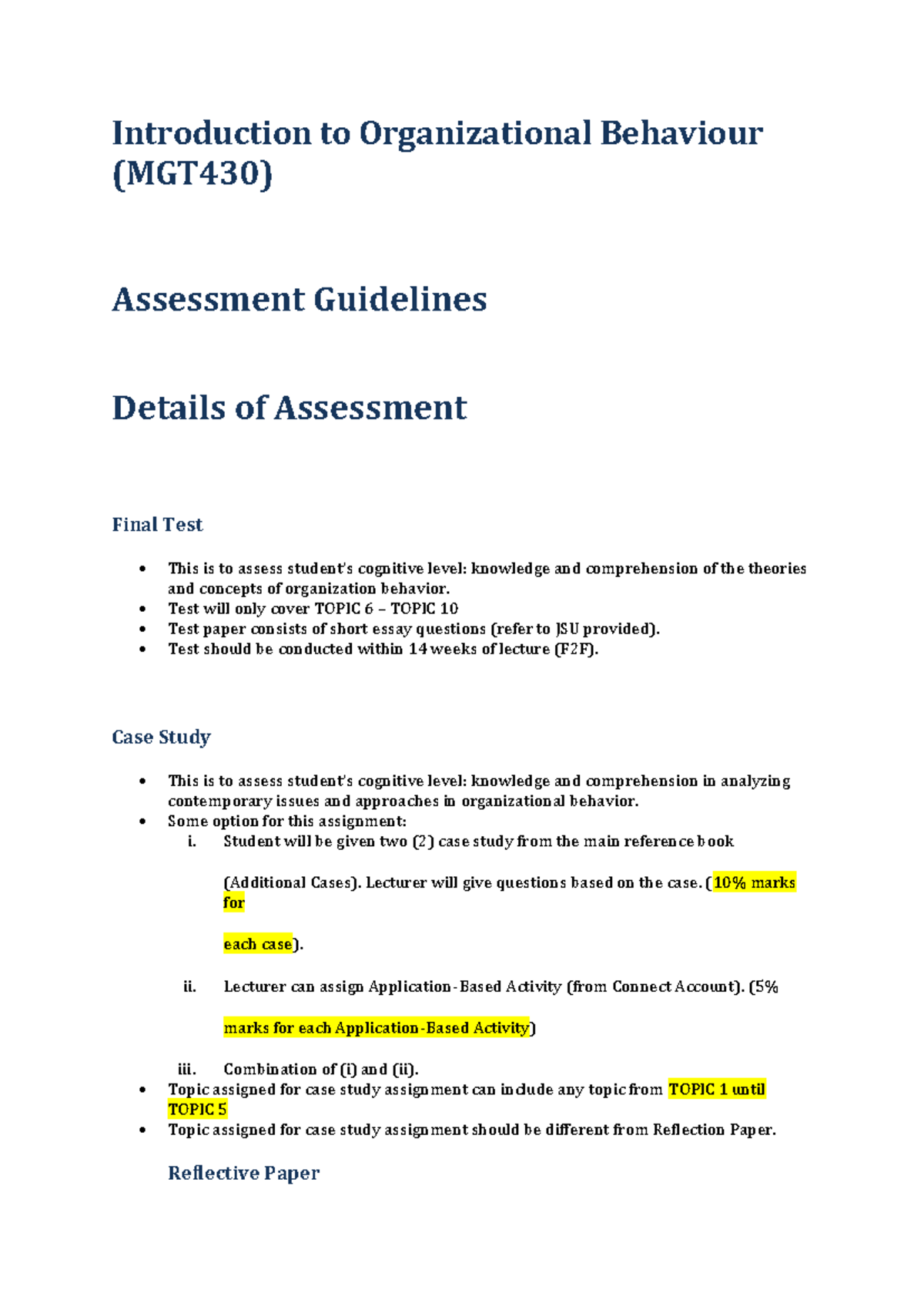 MGT430 Assessment Guidelines: Final Test & Case Study Overview - Studocu
