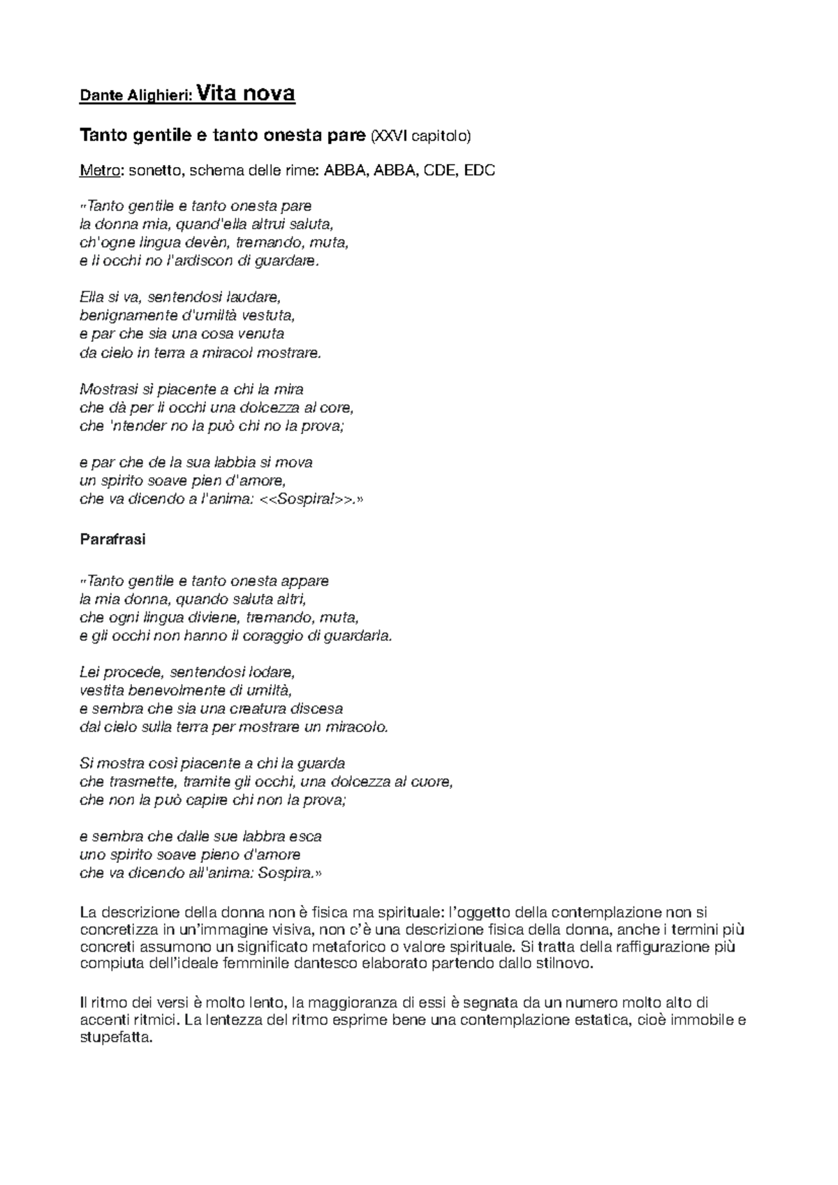 Dante Alighieri: Vita Nova - Tanto gentile e onesta pare (XXVI Cap ...