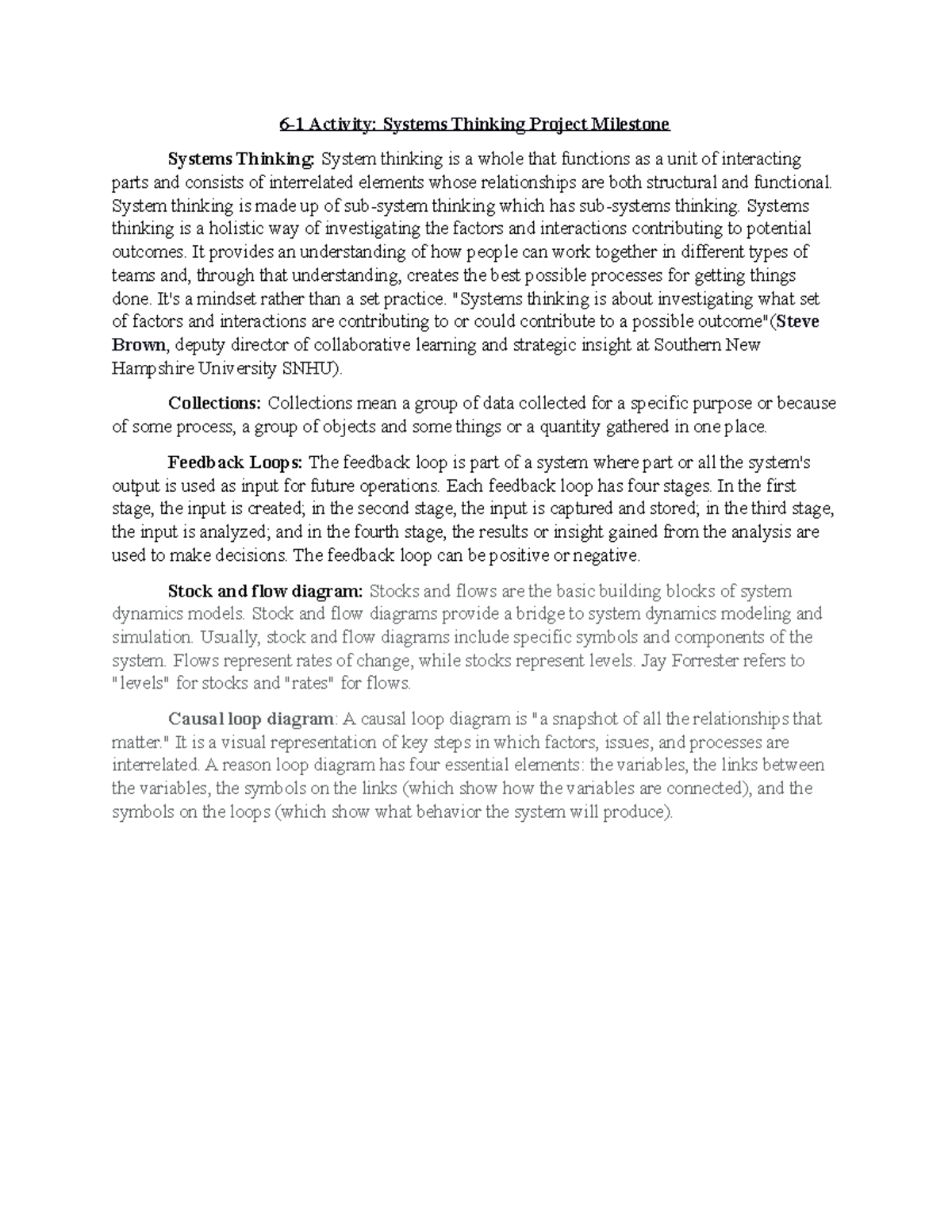 6-1 Systems Thinking Project Milestone - 6-1 Activity: Systems Thinking Project Milestone ...