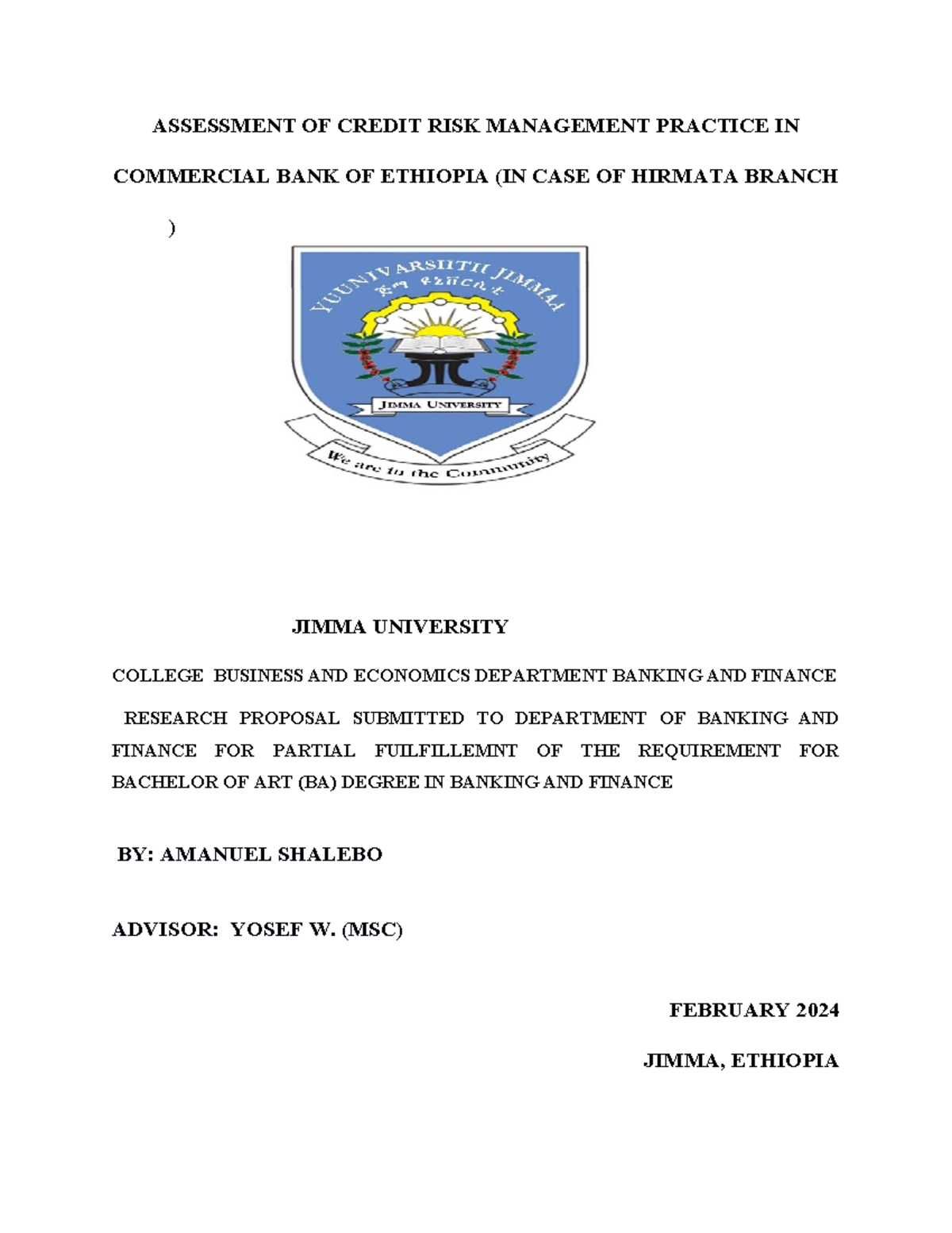 Assessment of Credit Risk Management Practices at CBE: A Research ...