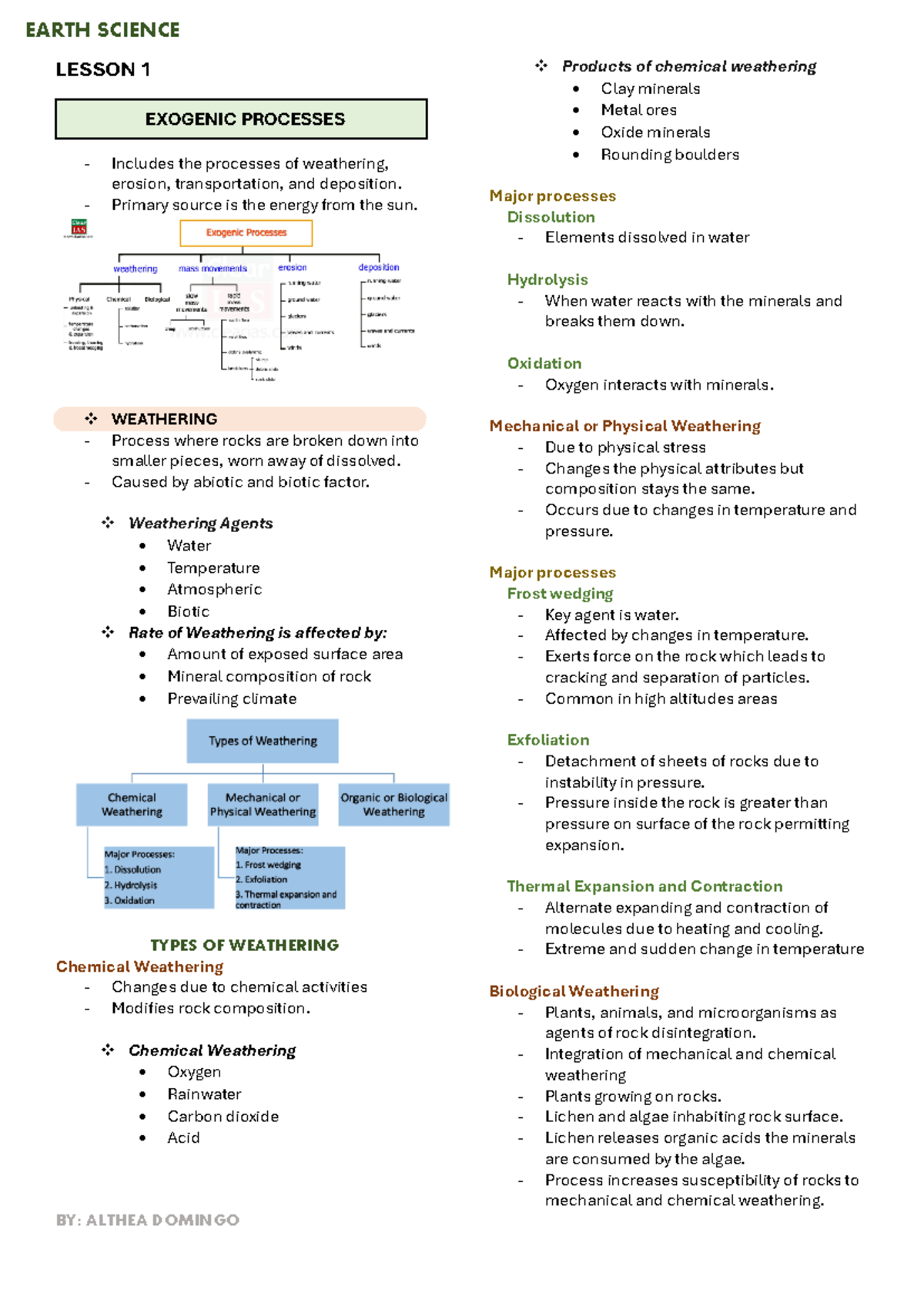 Earth Science (ESCI101) - Lesson on Exogenic Processes and Geologic ...