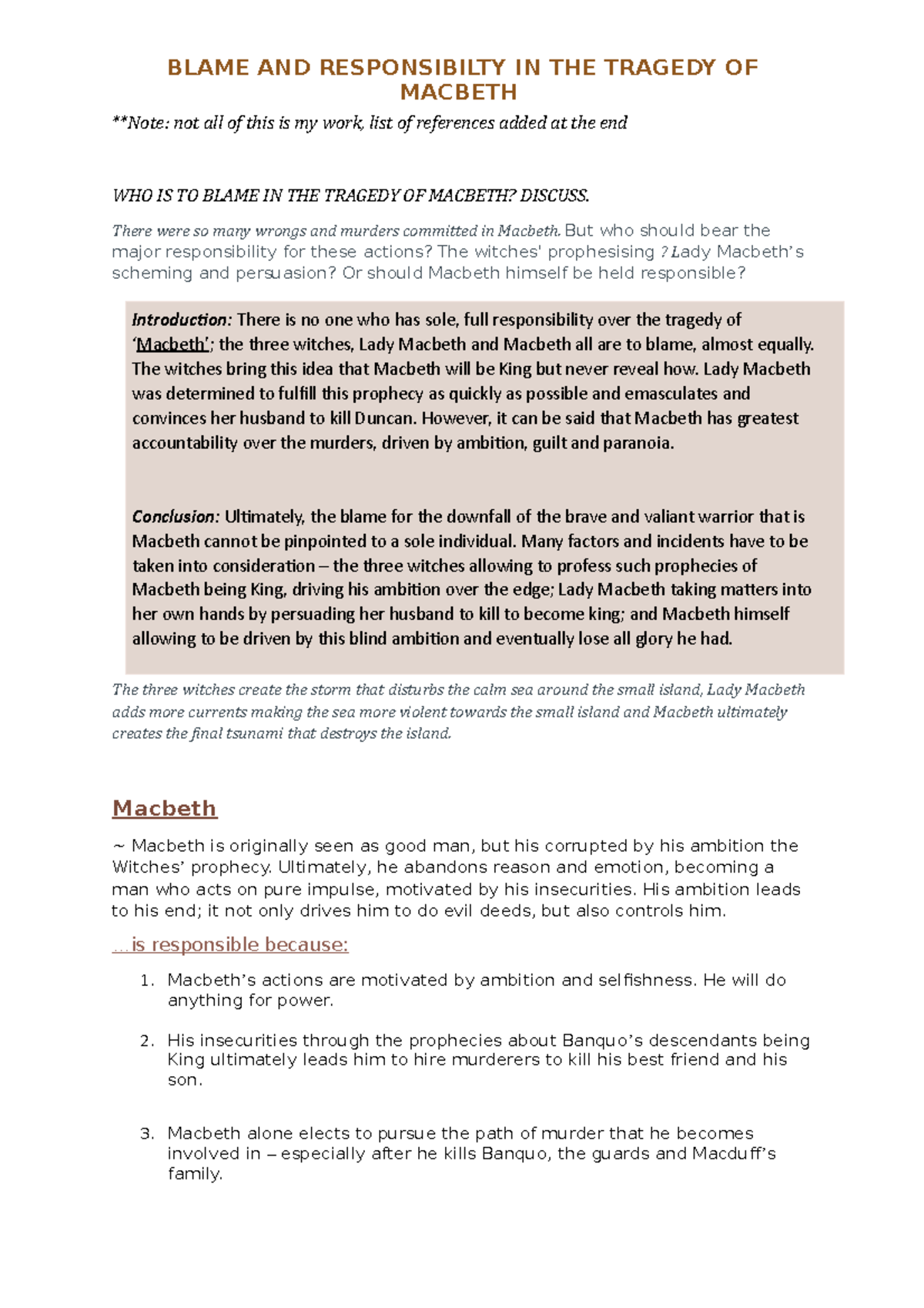 Macbeth (ENG101): Analyzing Blame and Responsibility in the Tragedy ...