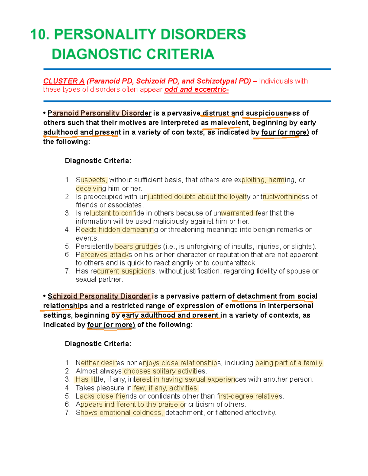 PSY 110 Personality Disorders - CLUSTER A (Paranoid PD, Schizoid PD ...