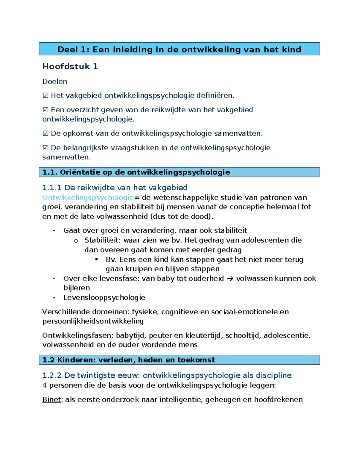 Hoofdstuk 1: Inleiding tot de Ontwikkelingspsychologie - Studocu