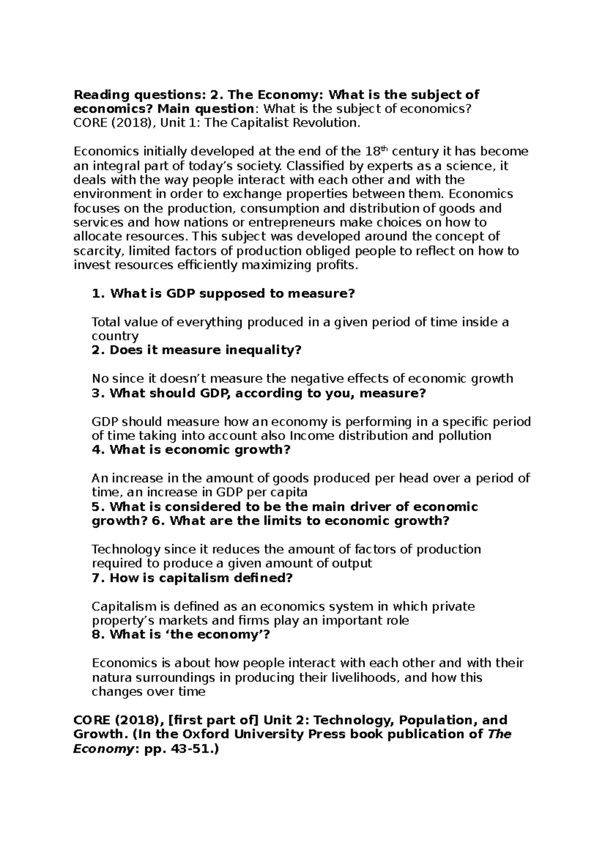 Reading Questions Week 2: Understanding Economics & GDP Concepts ...