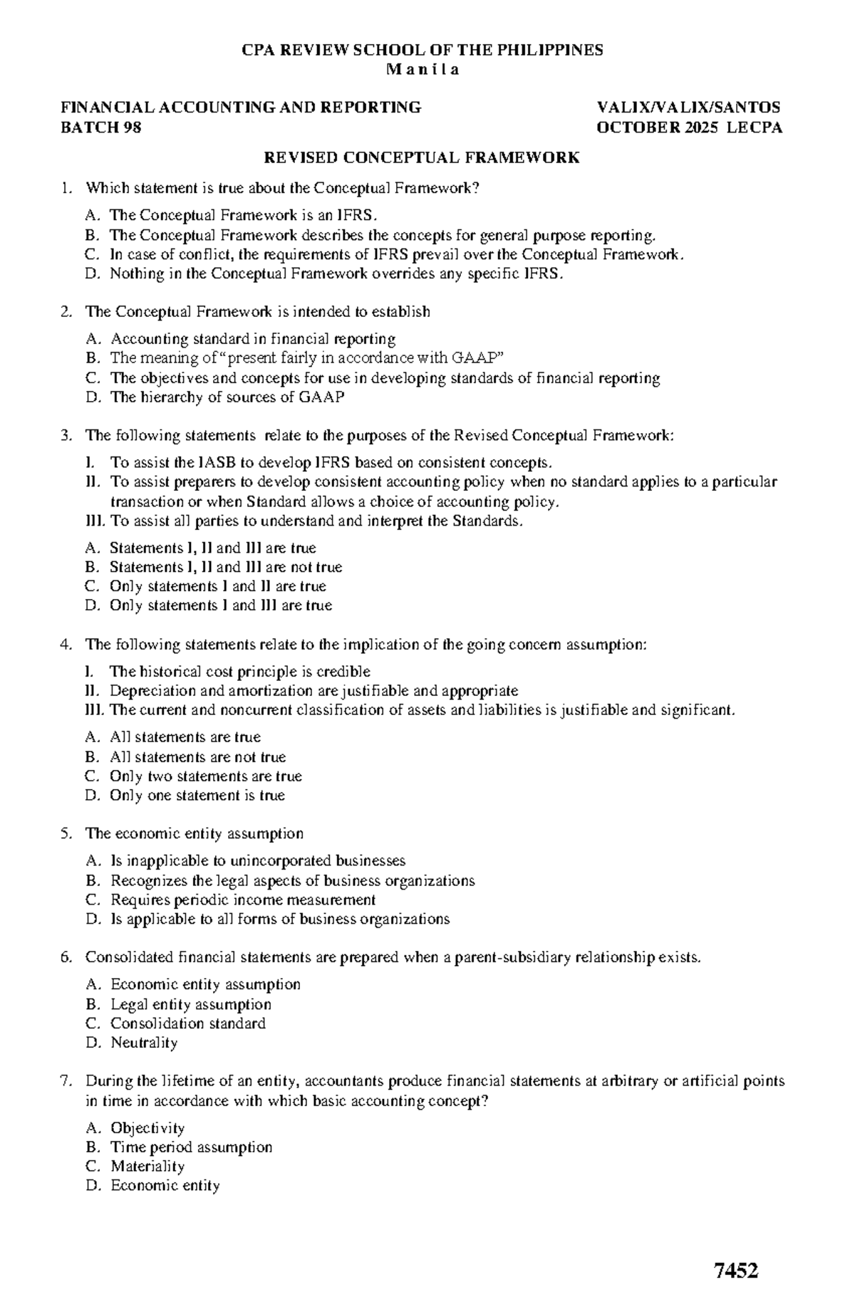 CPA 7452 - Revised Conceptual Framework for Financial Accounting - Studocu
