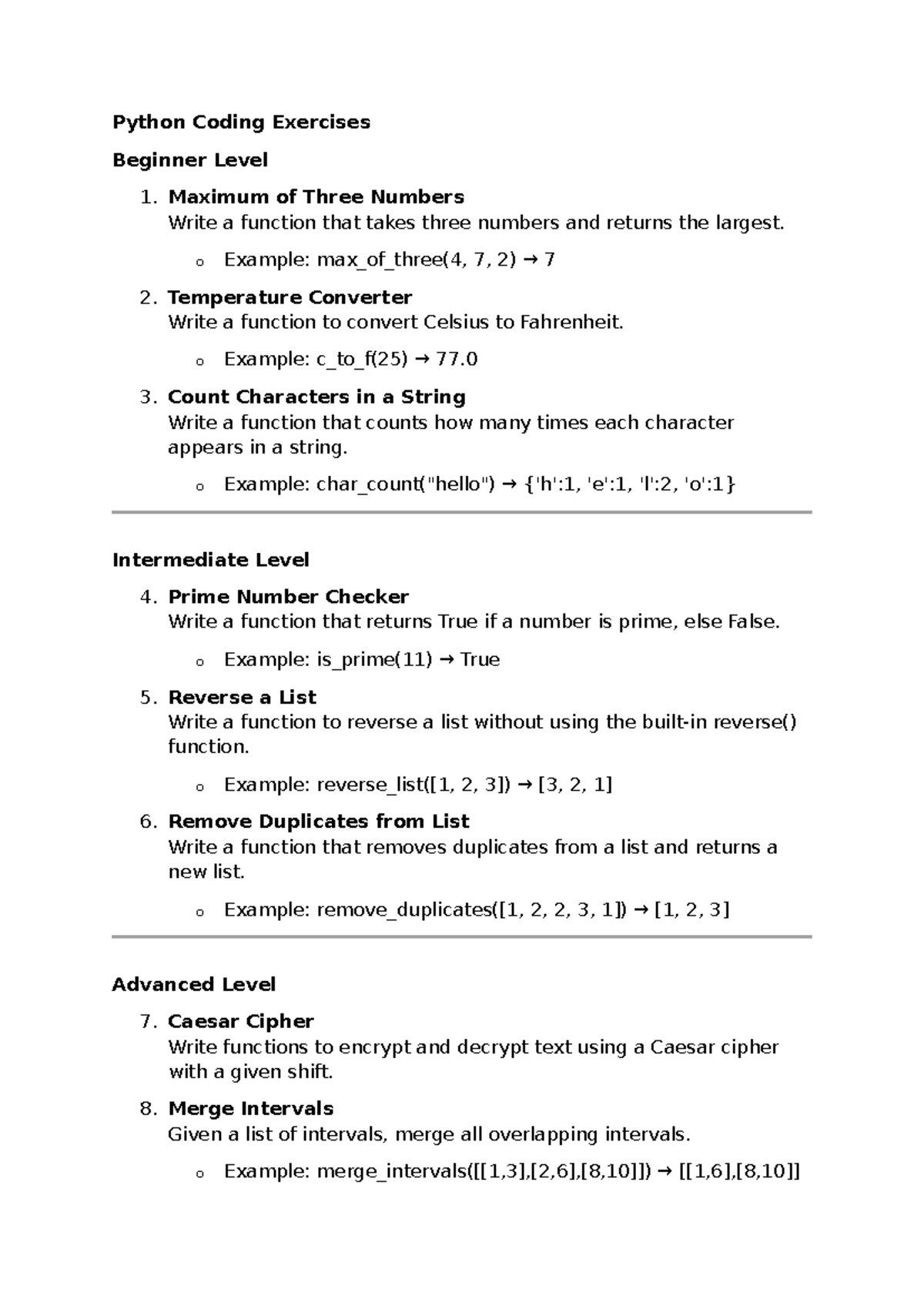 Python Exercises 2: Beginner to Advanced Coding Tasks - Studocu