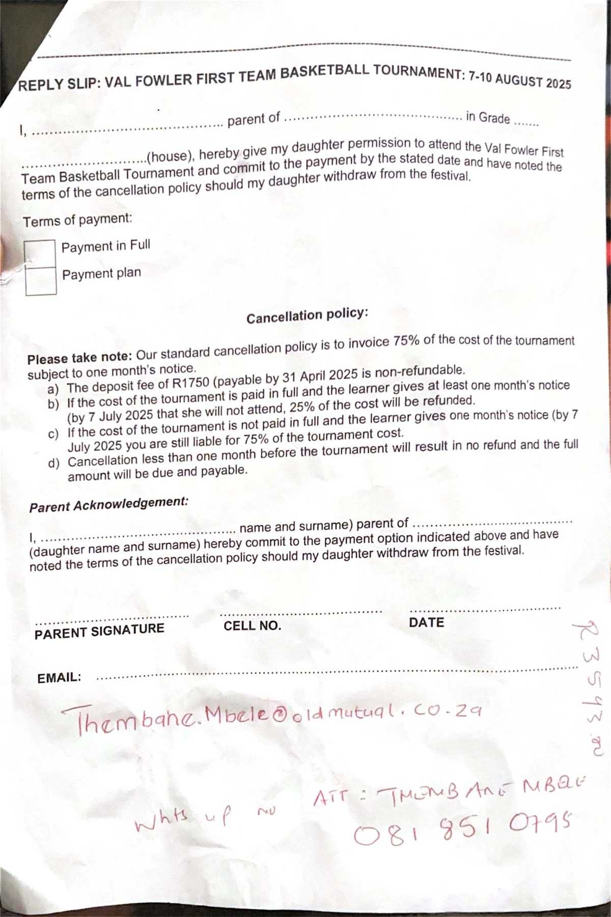 Reply SLIP VAL Fowler First TEAM Basketball Tournament 7-10 August 2025 ...