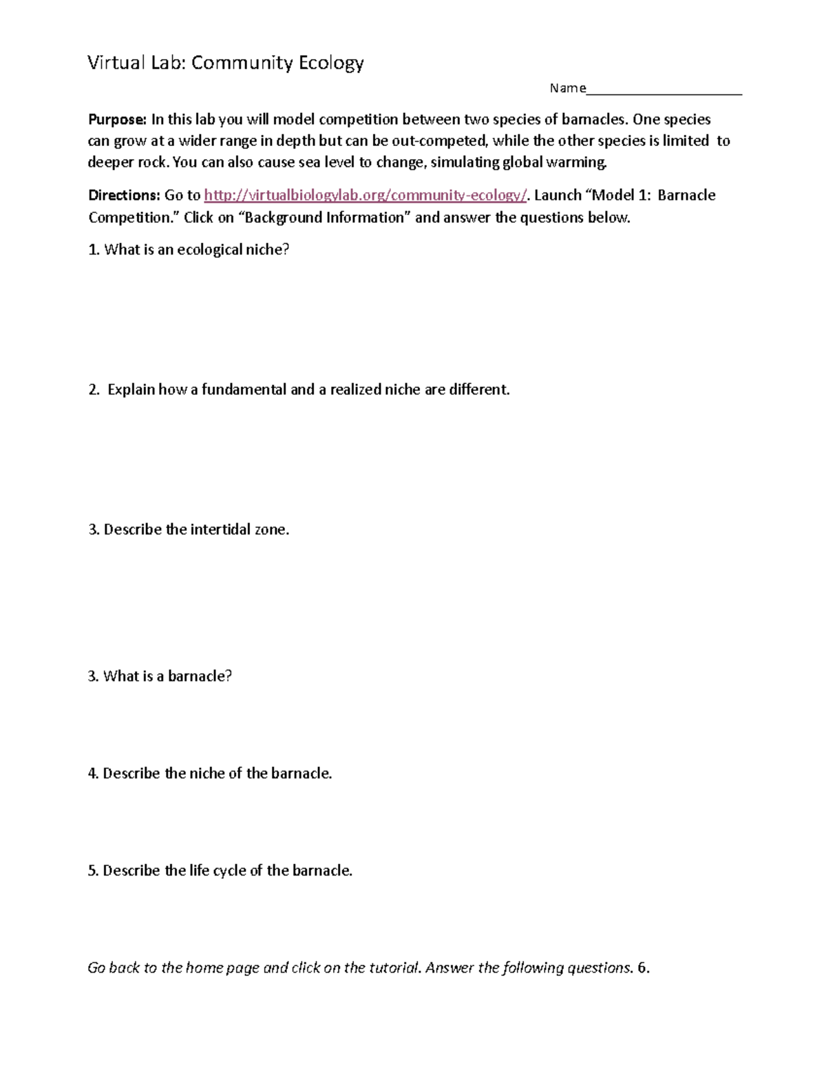 Ecology Lab-1: Barnacle Competition & Community Interactions Guide ...