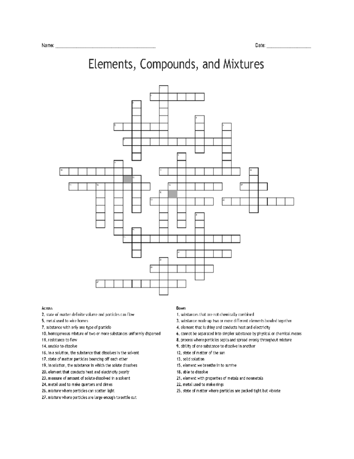 Crossword Puzzle iin Matter - organic- bio chemistry - Studocu