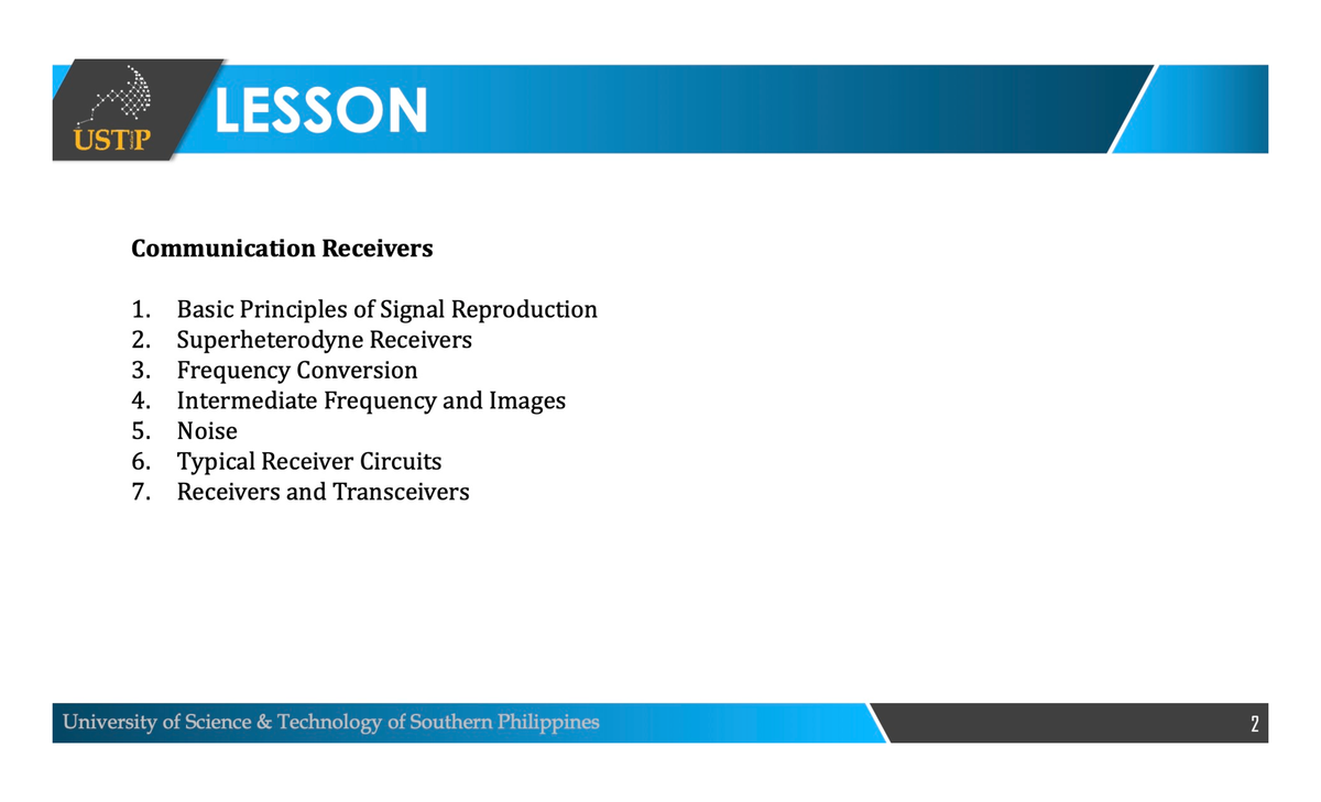 Lecture 08 Communication Receiver - Electronics Engineering - Studocu