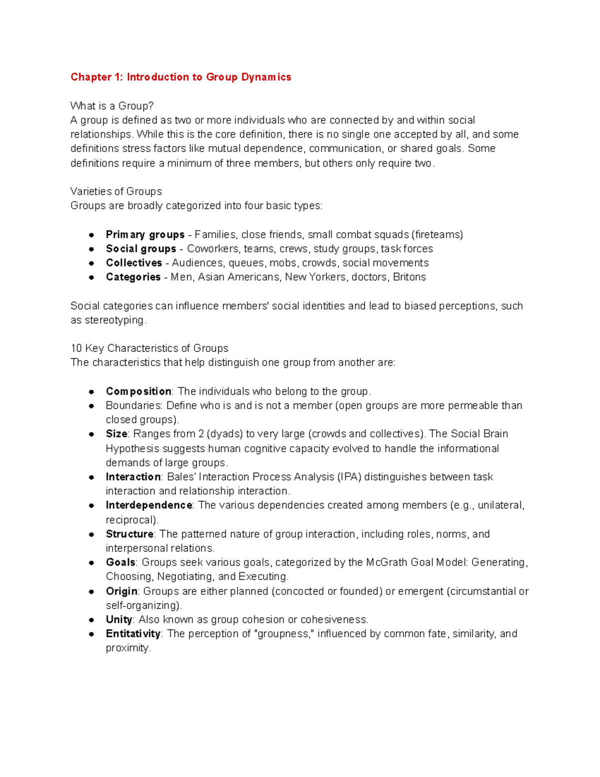 Chapter 1: Introduction to Group Dynamics (PSY 101) - Studocu