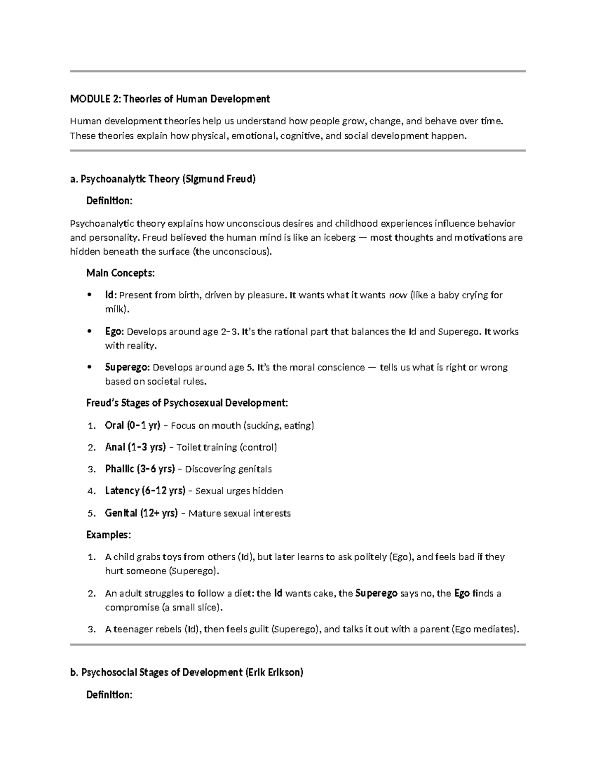 MODULE 2: Theories of Human Development Overview - Studocu