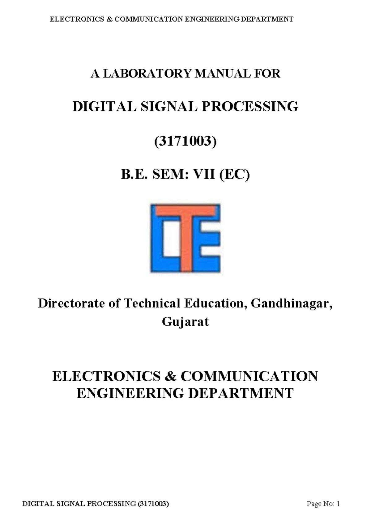 Digital Signal Processing Lab Manual (3171003) for B.E. Sem VII - Studocu