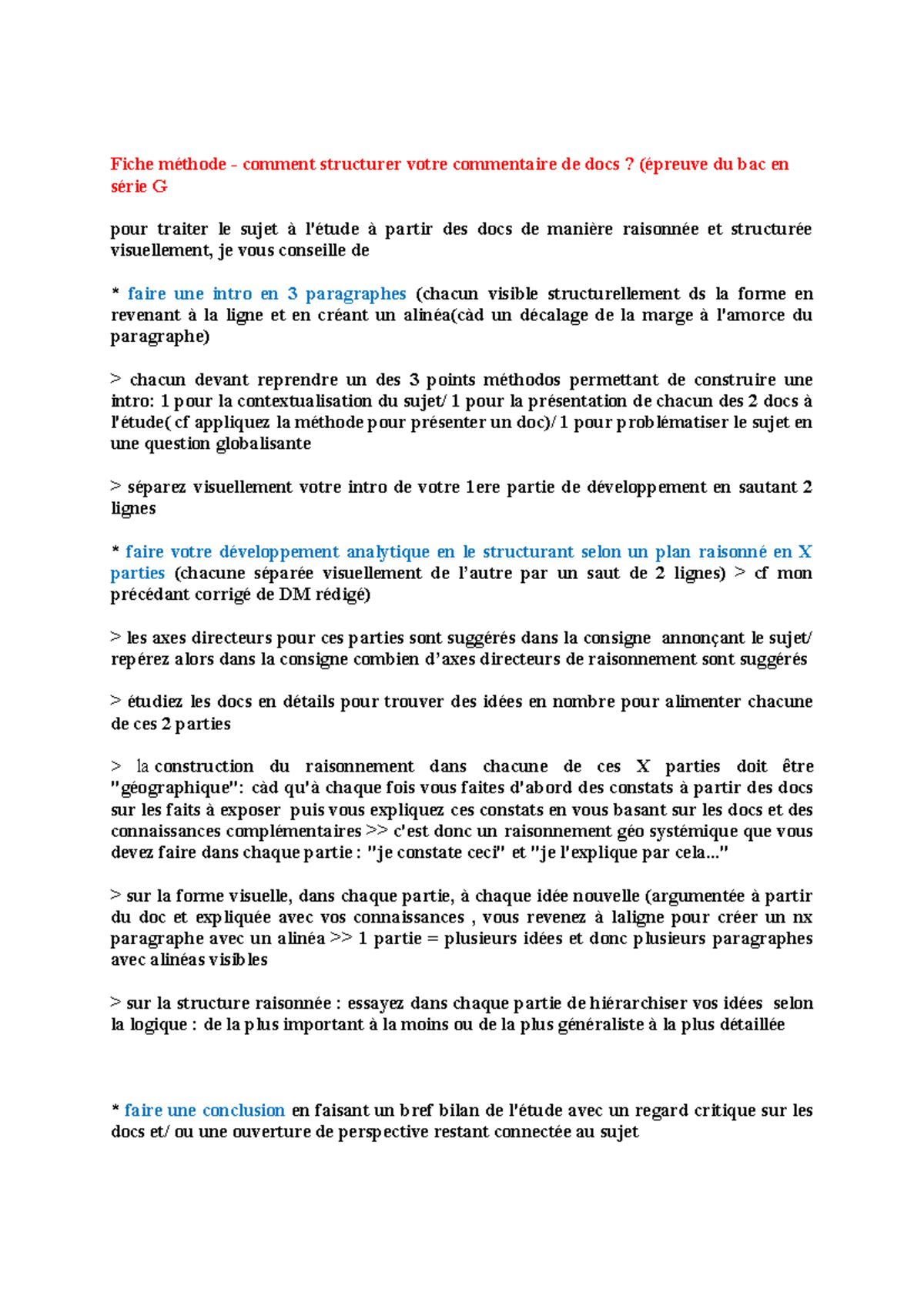 Fiche Méthode : Structurer un Commentaire de Docs - Bac Série G - Studocu