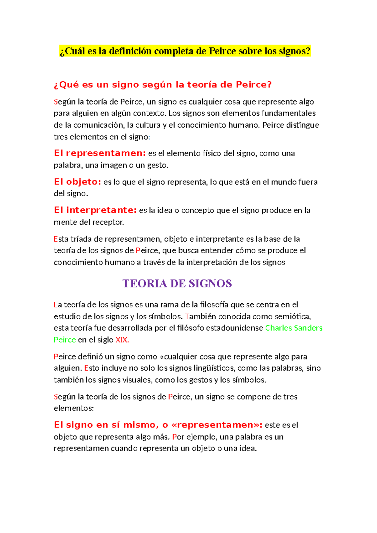 Tarea de simeologia sobre la definicion completa de Peirce sobre los ...