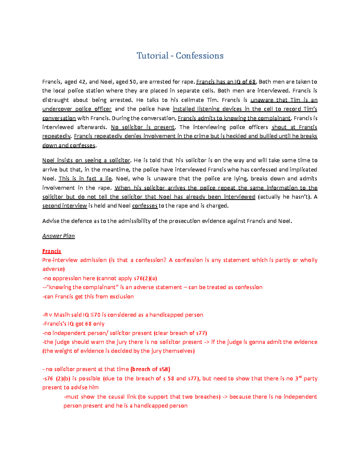 Tutorial on Confessions and Admissibility Issues (Law 101) - Studocu