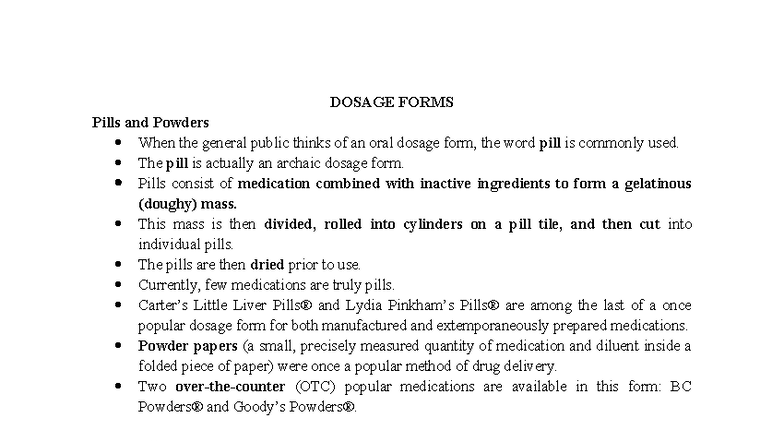 Dosage Forms: Pills, Powders, and Nutrient Interactions - Studocu