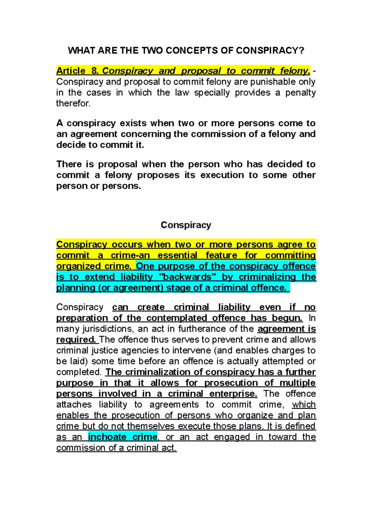 Understanding the Elements of Conspiracy in Criminal Law - Studocu
