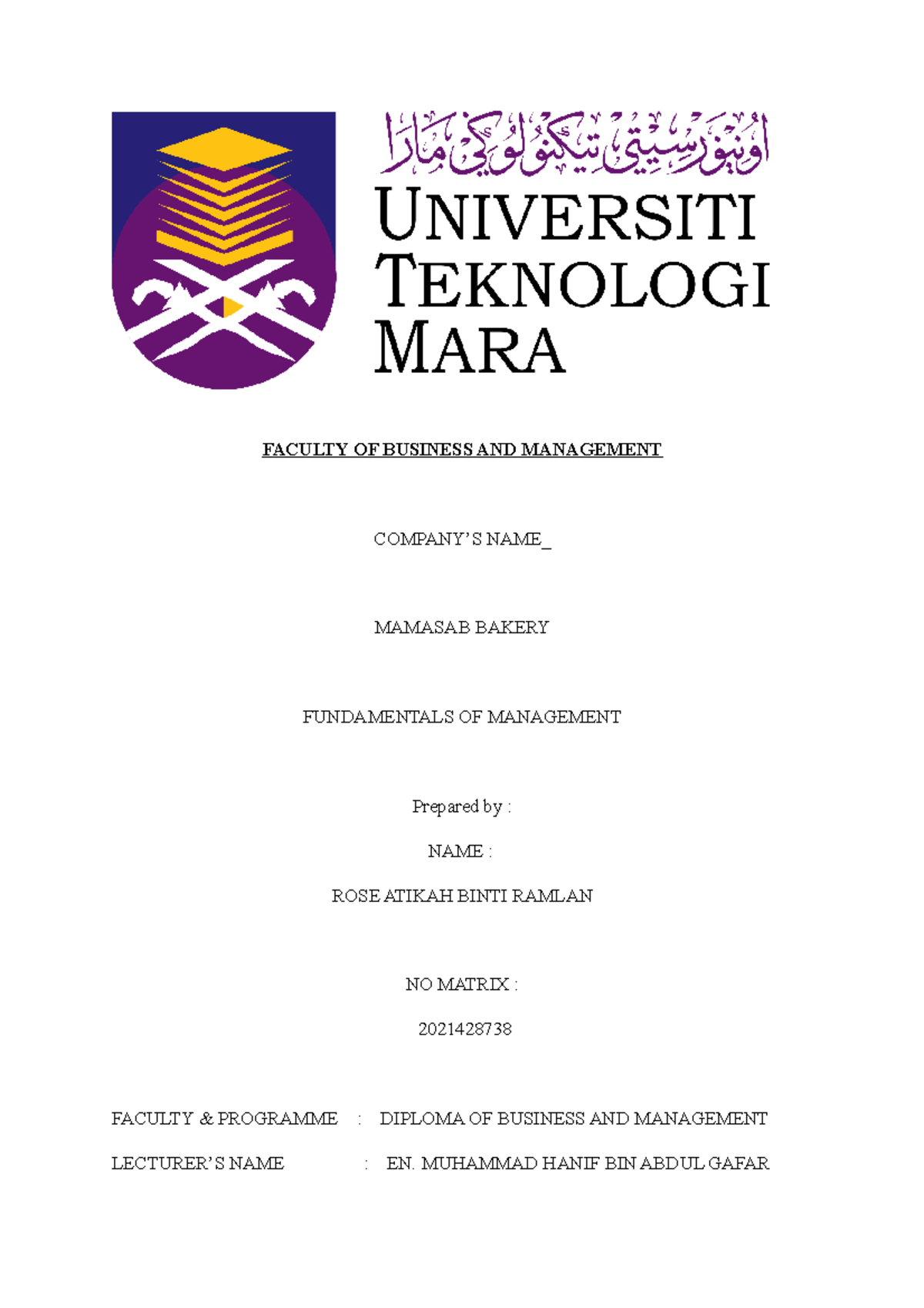 MGT 162 - Individual Assignment: Fundamentals of Management at Mamasab ...