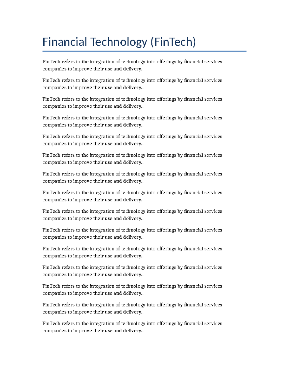 FinTech Overview: Integration of Technology in Financial Services - Studocu