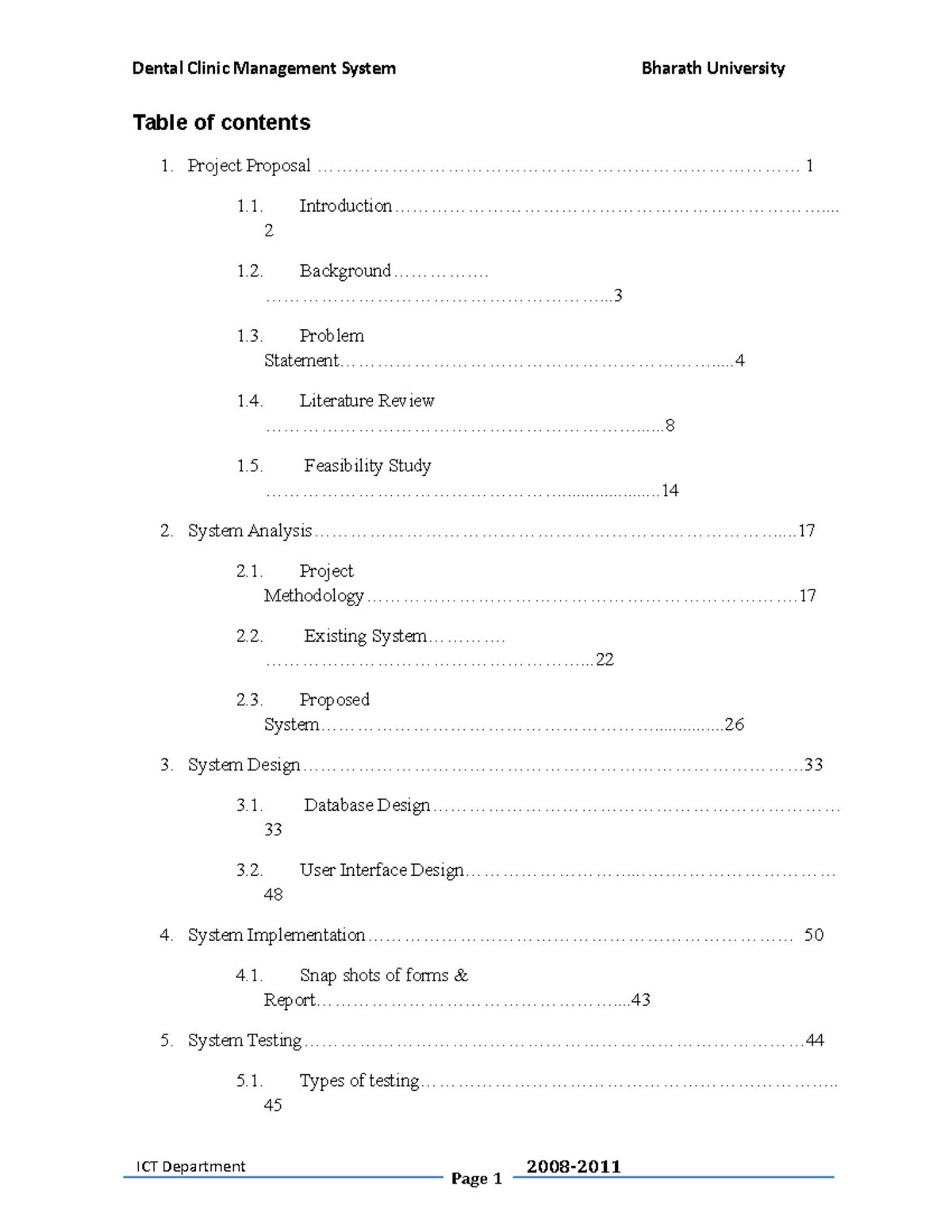 Dental Clinic Management System - Table of contents Project Proposal ...