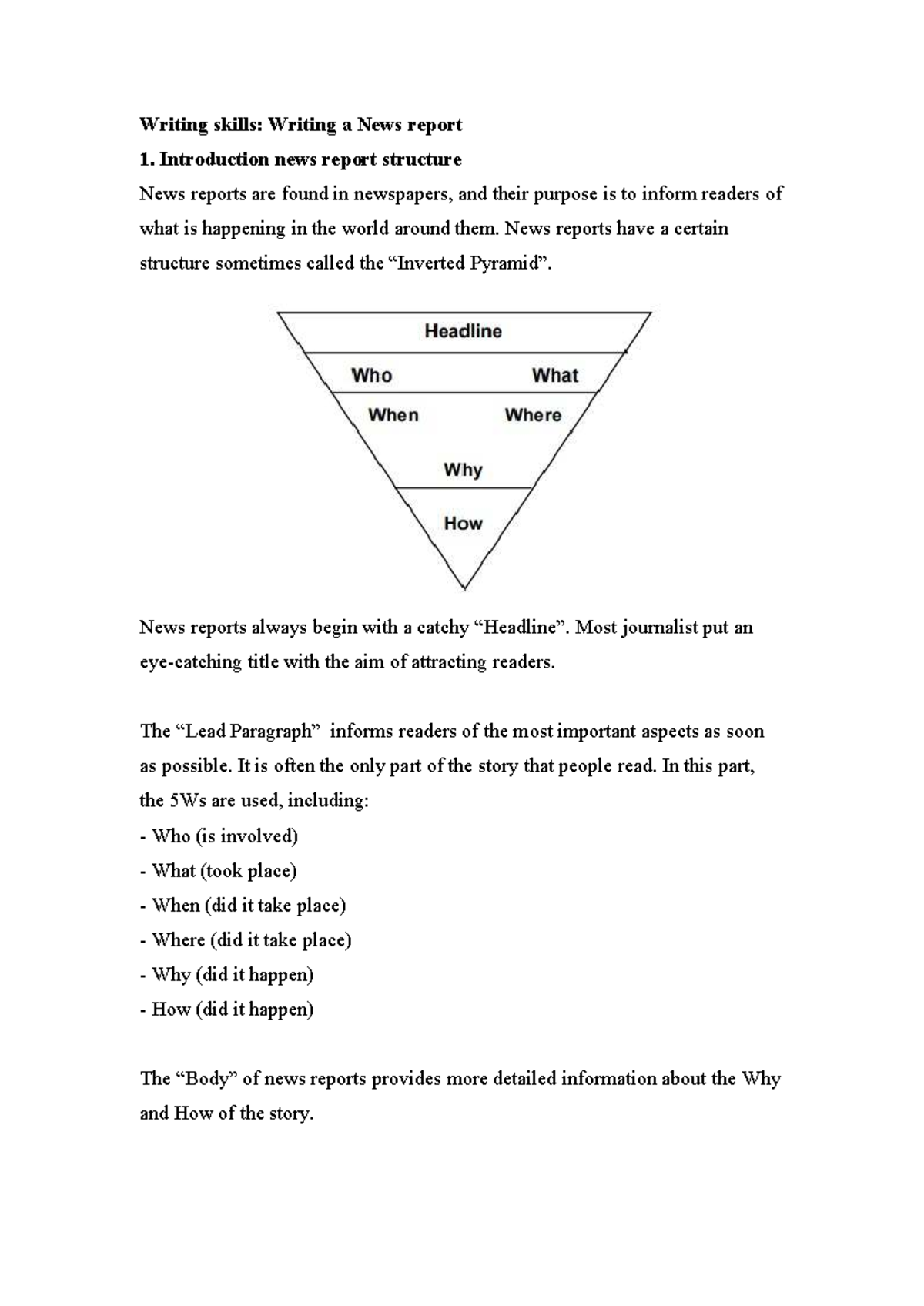 (7E) Writing a News Report: Structure and Exercises - Studocu