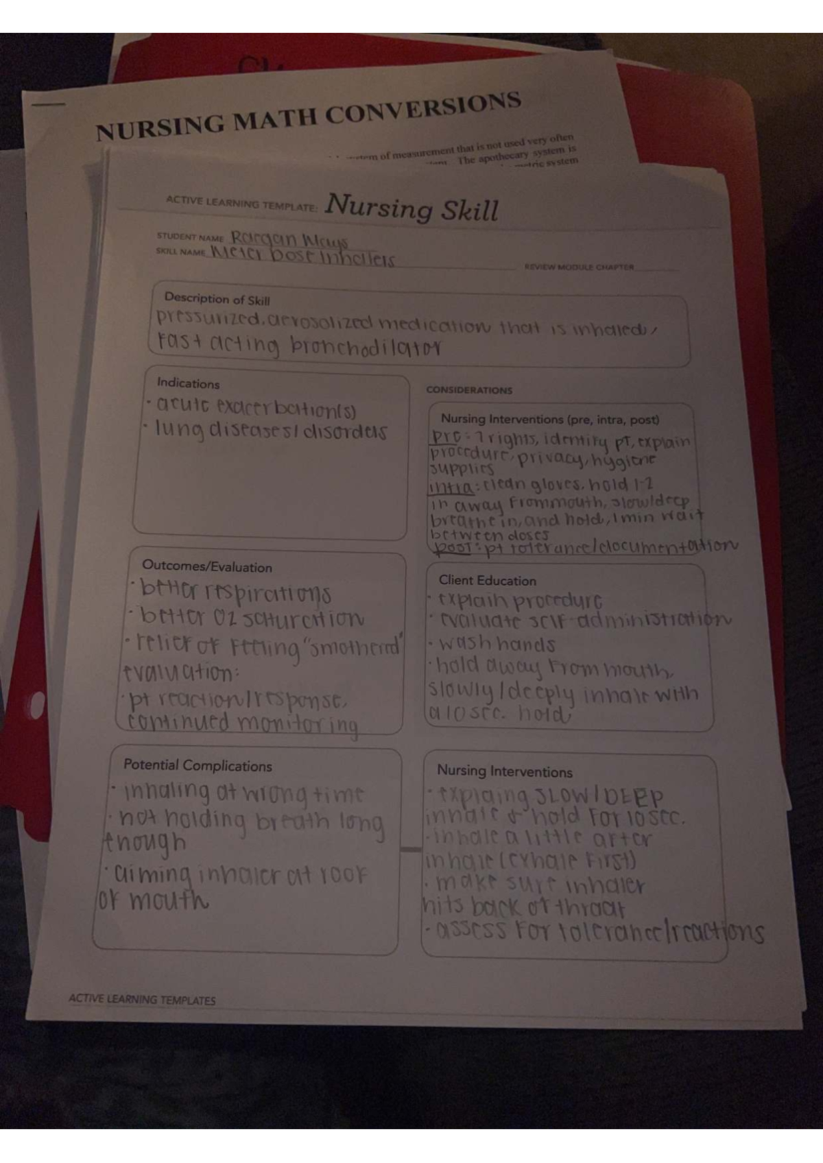 NURS 101: Active Learning Template for Meter Dose Inhaler Skills - Studocu