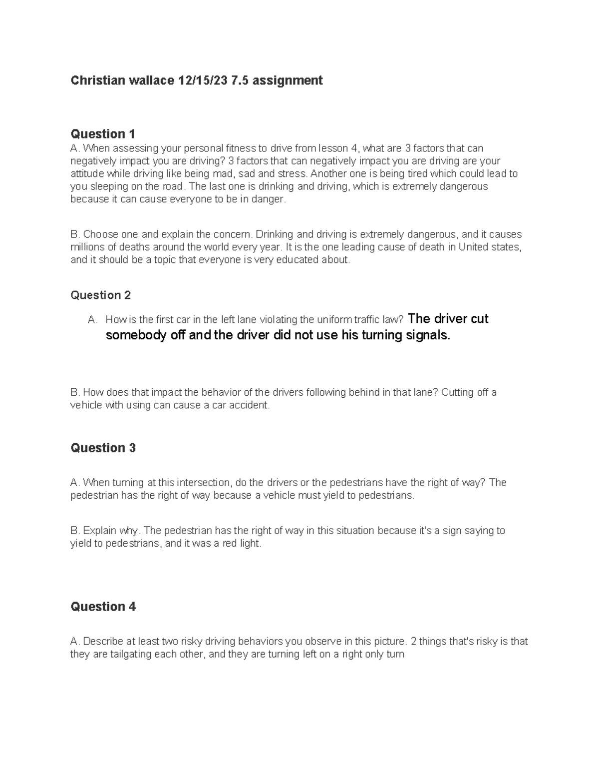 7.5 Driver Education Assignment Analysis and Safety Concerns - Studocu
