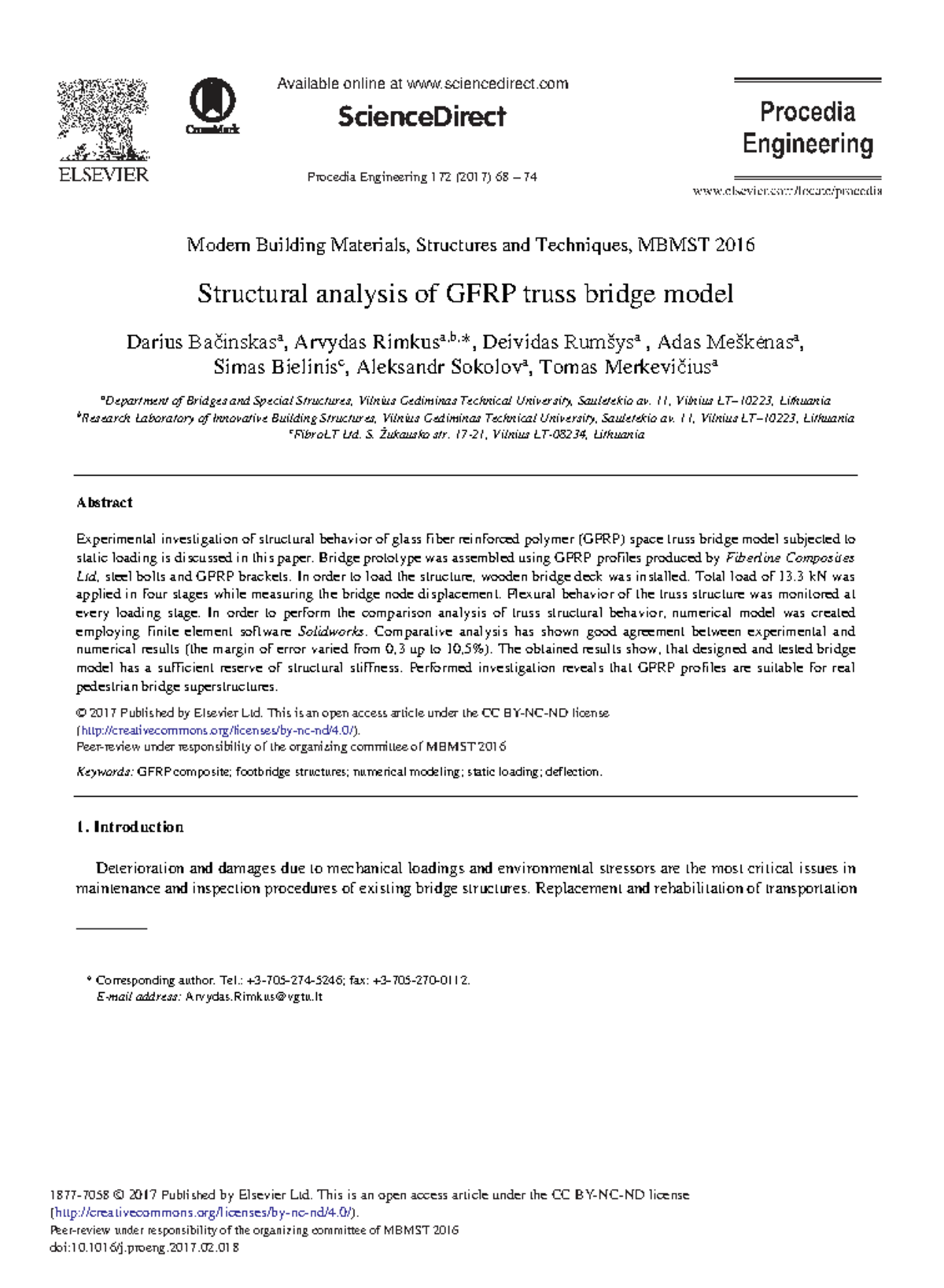 Structural Analysis of GFRP Truss Bridge Model - MBMST 2016 - Studocu