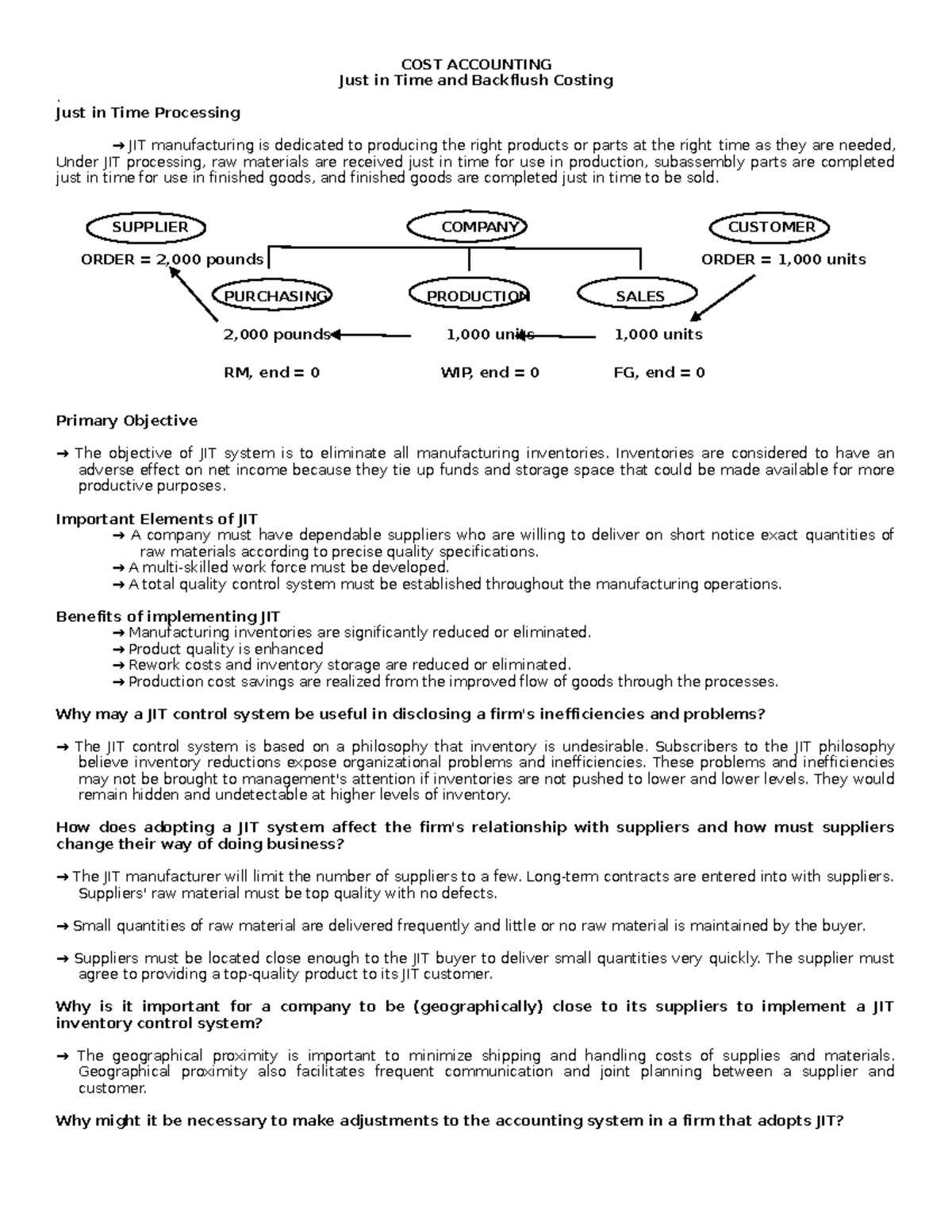 JIT & Backflush Costing Concepts: Cost Accounting Overview - Studocu