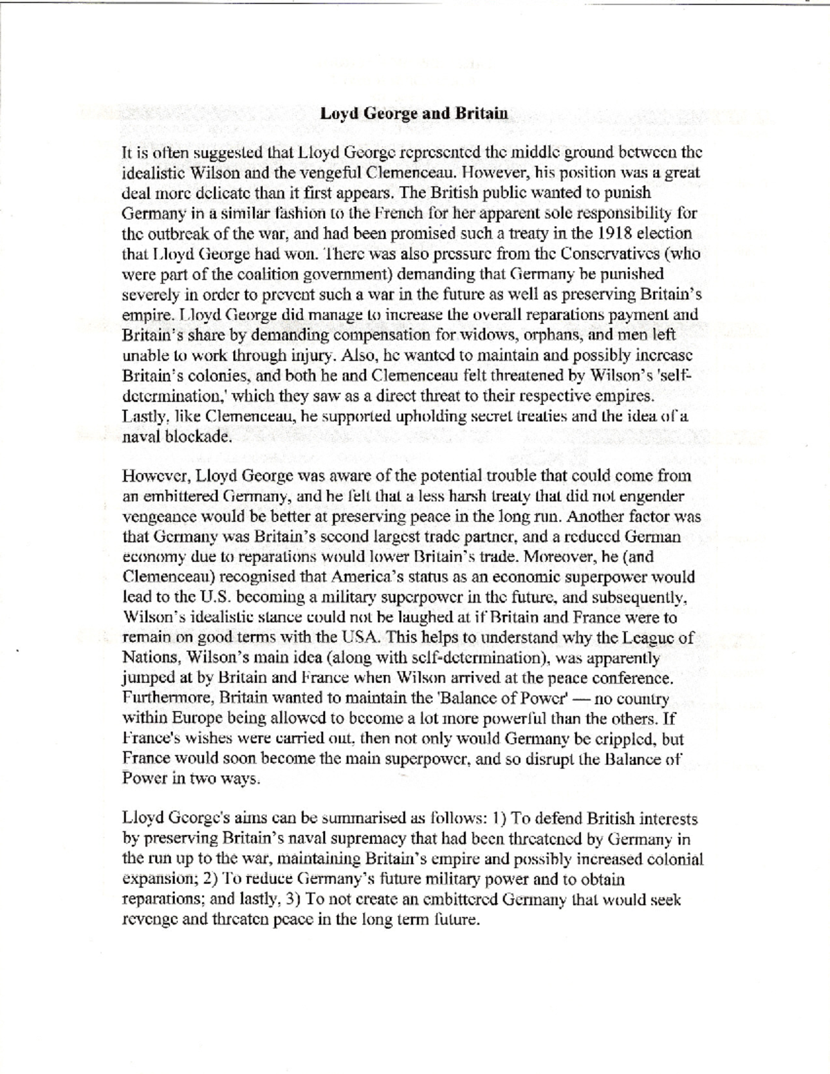 Lloyd George's diplomatic strategy and its impact on Britain - Studocu