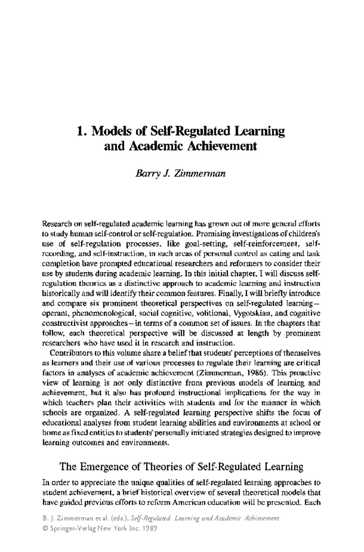 Models of Learning and Academic Achievement: Insights by B.J. Zimmerman ...